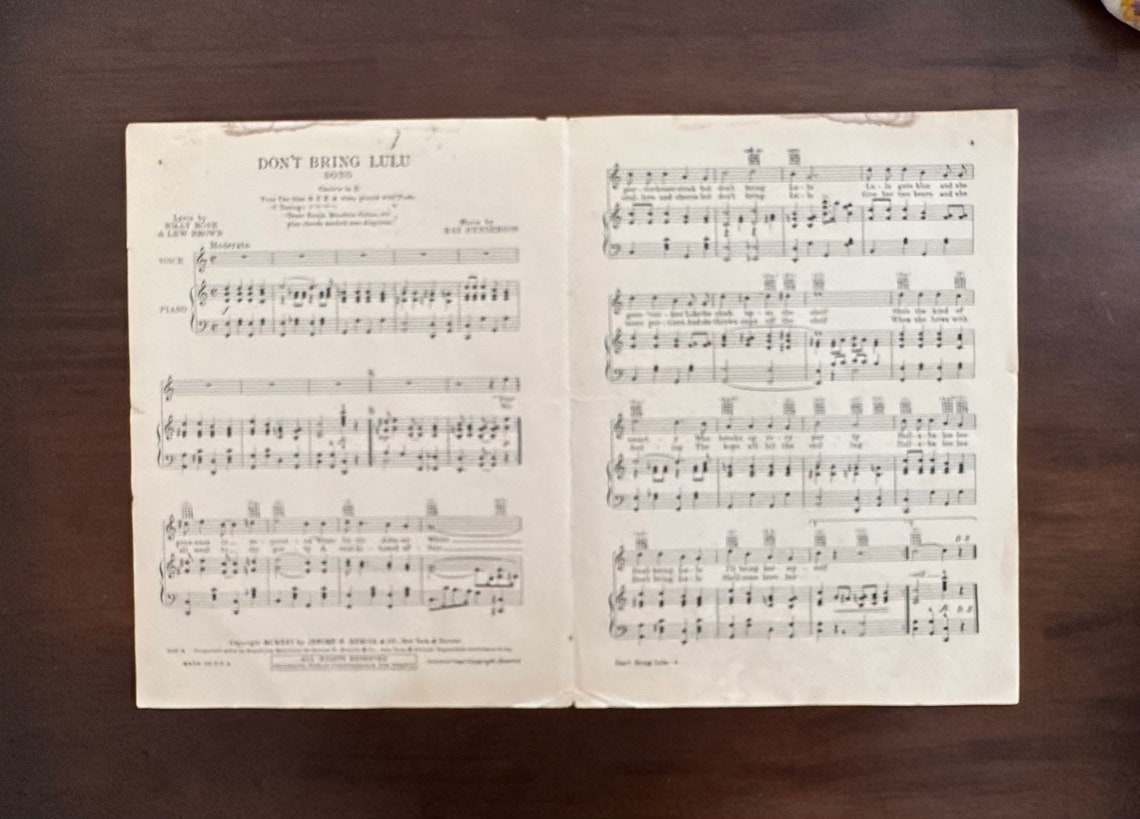 Antique Sheet Music 1925 Dont Bring Lulu Song and Ukelele - Etsy