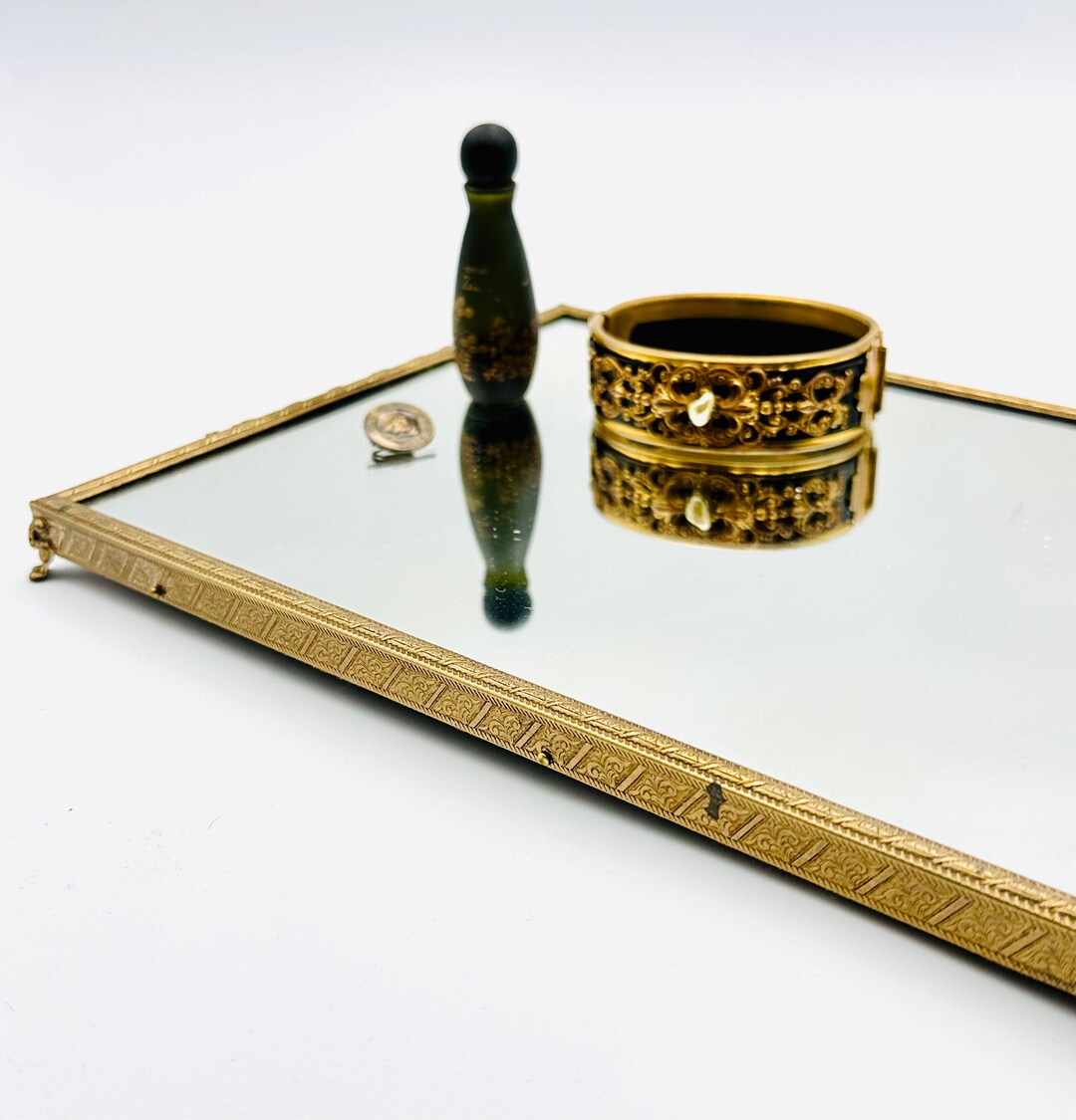 Vintage Gold Filigree Vanity Tray, Antique Mirrored Perfume Tray ...