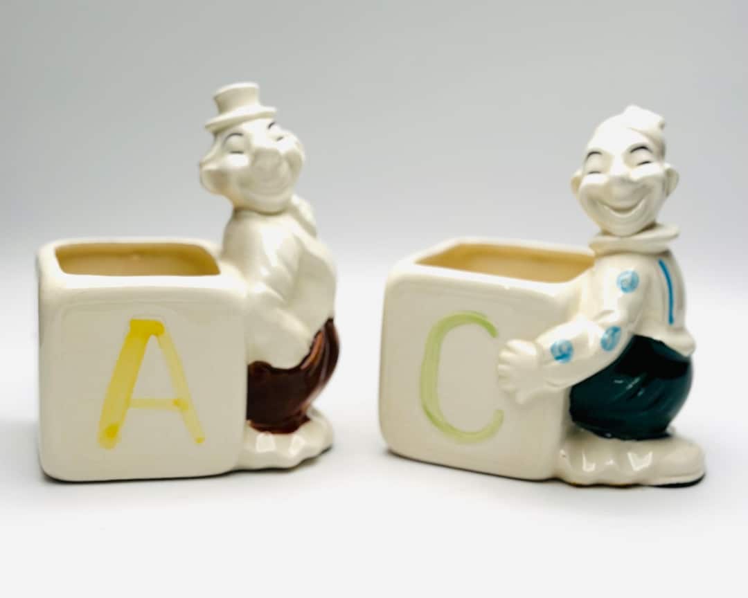Vintage Ceramic Clown Figurine Abc's Planters Set of 2, Made in Japan ...