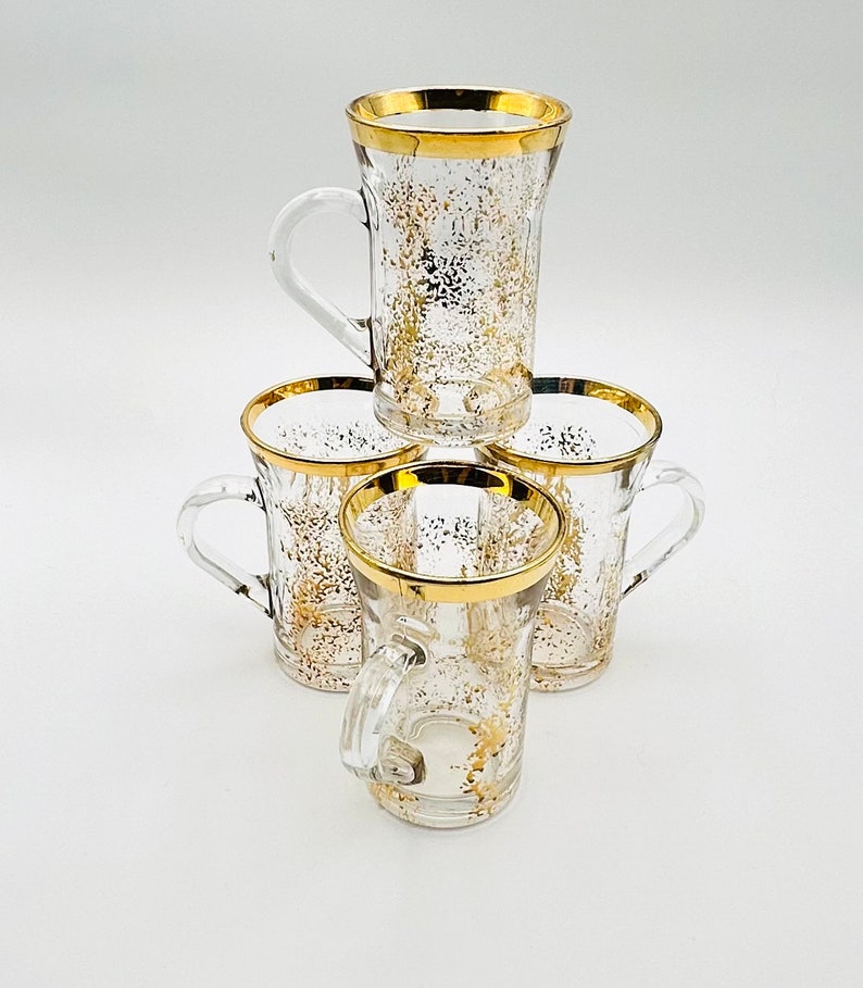Vintage Italian Lavorato a Mano Glass Mugs Set of 4 24K Gold Trim Mid ...