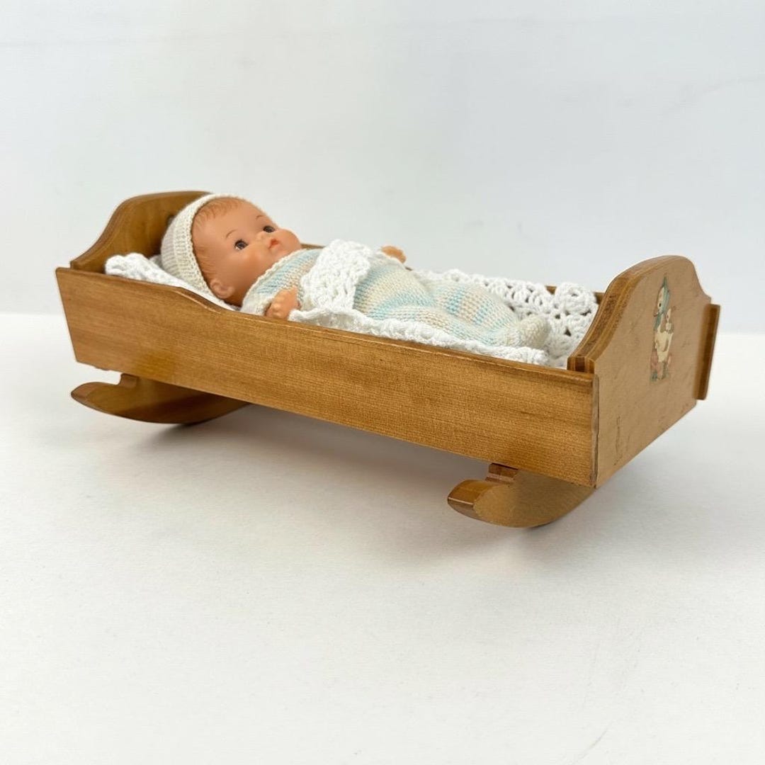 Vintage Strombecker Wooden Doll Cradle Rocking Bed With Duck Decal USA ...