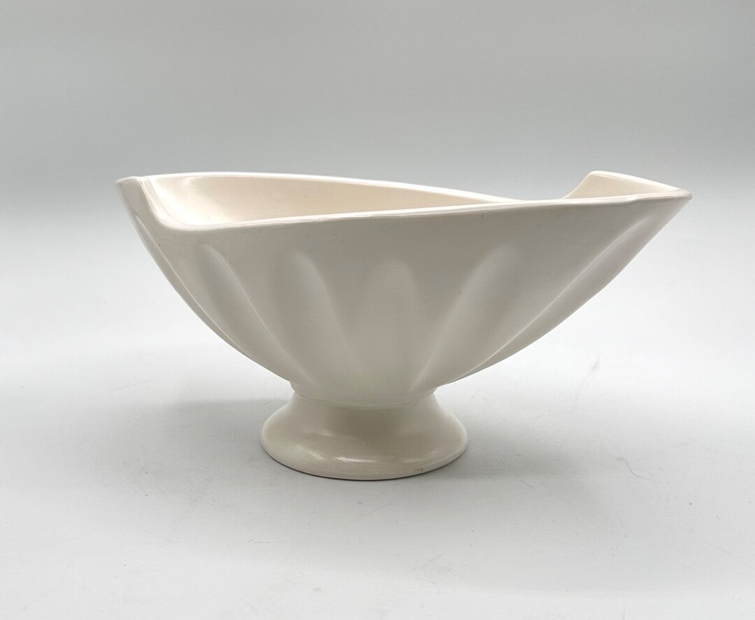 Mid Century White Ceramic Console Bowl, Table Centerpiece, Mantle Vase ...
