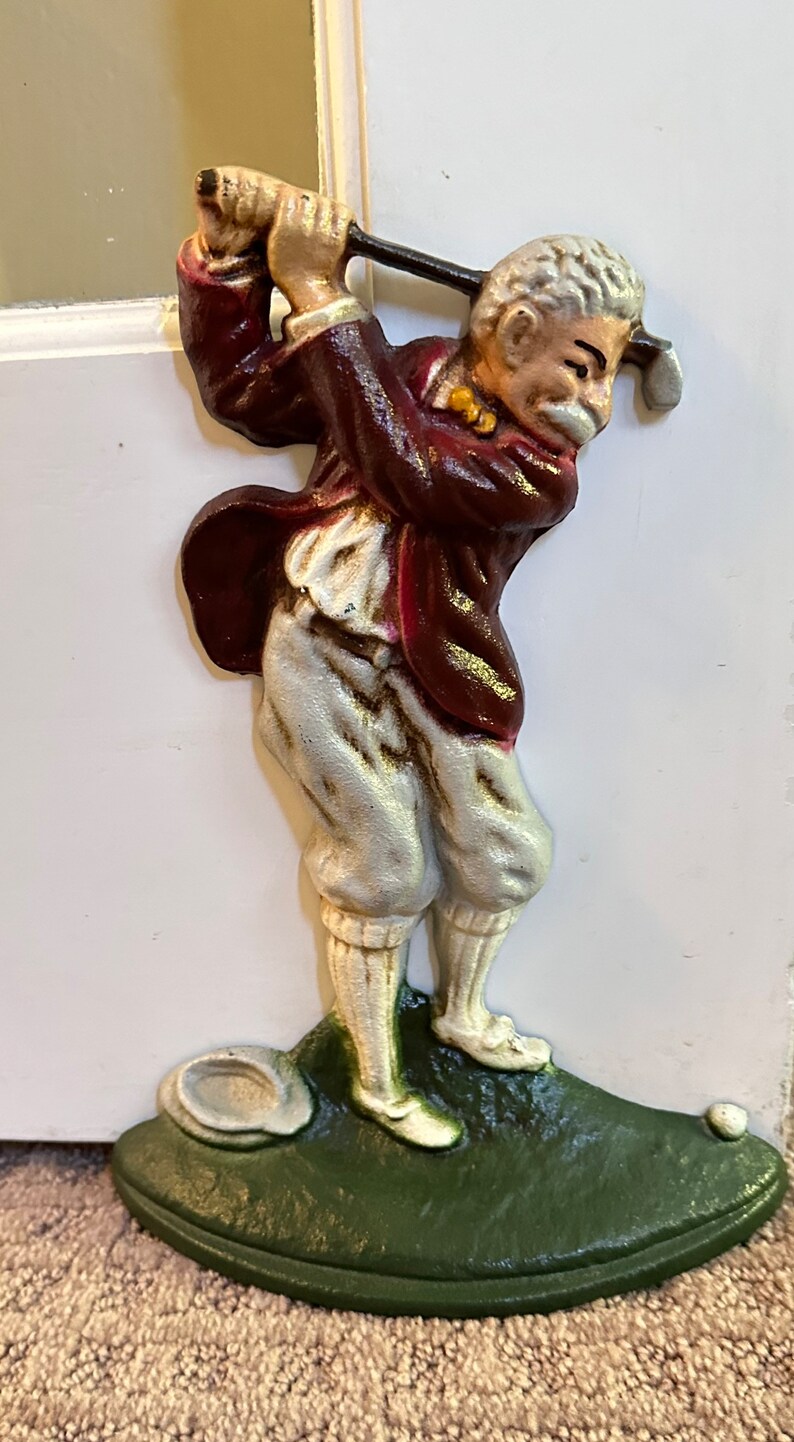 Vintage Cast Iron Golfer Door Stop John Wright USA Heavy Golfing ...