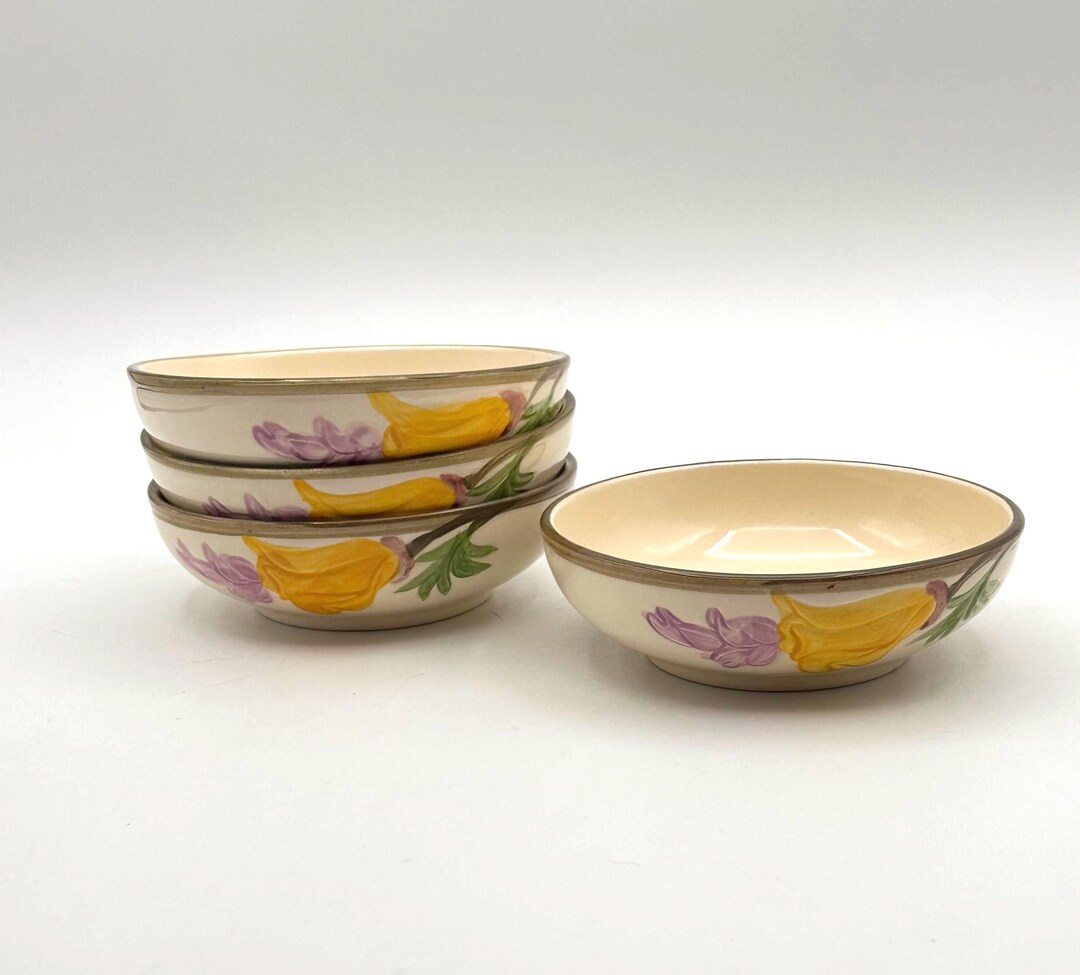 Vintage Franciscan Poppy 4.75 Fruit Bowls Yellow & Purple Flowers Set ...