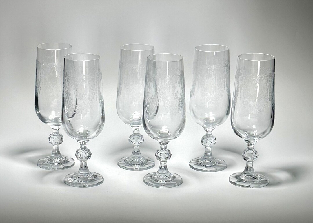 Vintage Etched Crystal Champagne Glasses - Set of 6 - Cascade by Import ...