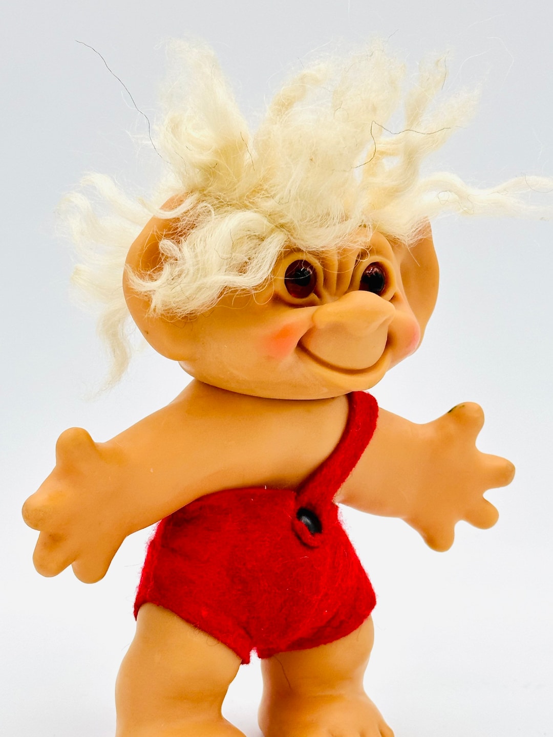 Vintage Thomas Dam Troll Doll Blonde Hair, Red Felt Jumper Denmark ...