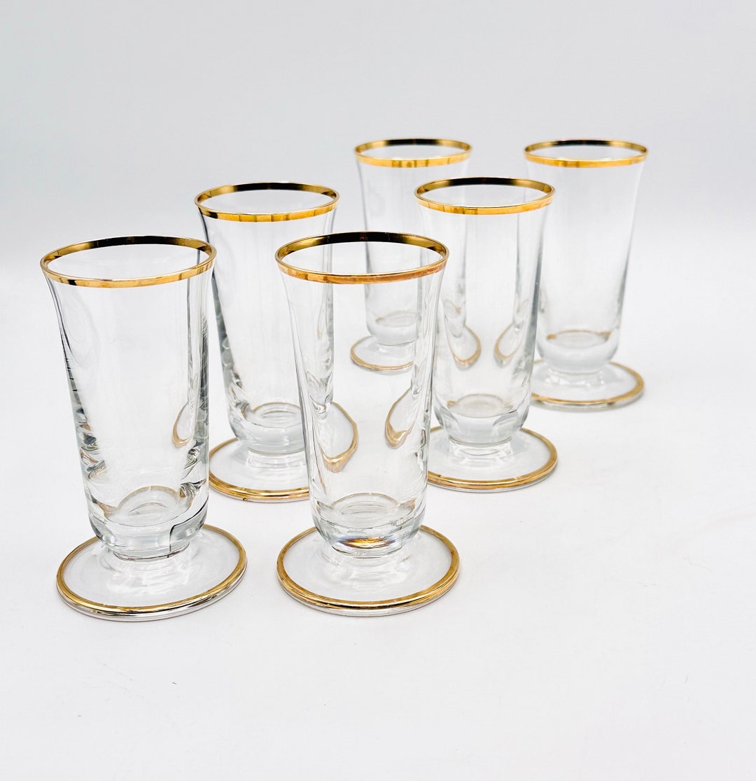 Mid Century Gold Rim Footed Cordial Aperitif Glass Set of 6 Liqueur ...