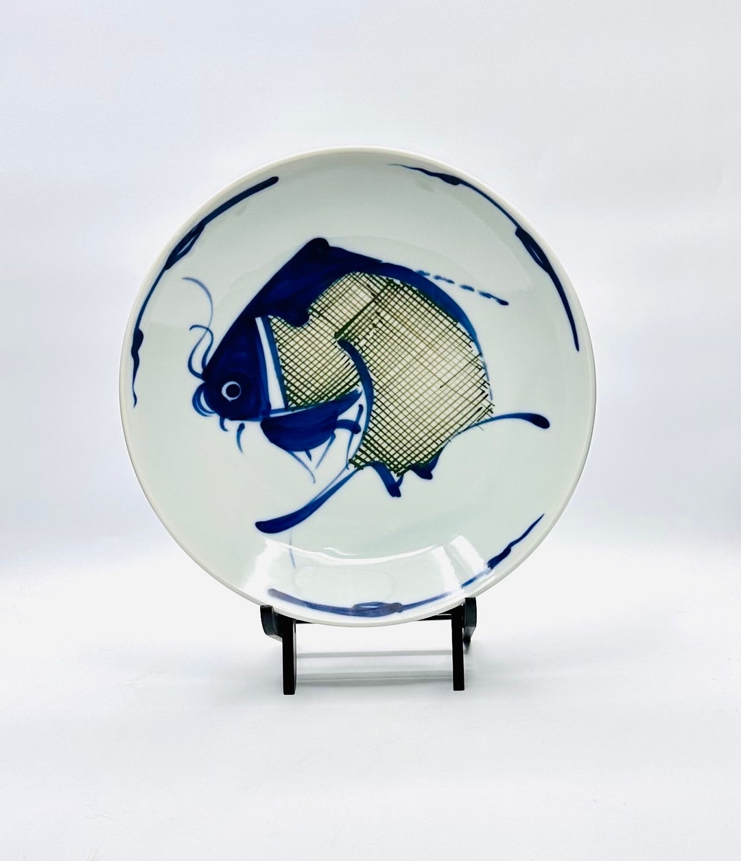 Vintage Chinese Blue & White Koi Fish Serving Bowl 10.25 Handpainted ...