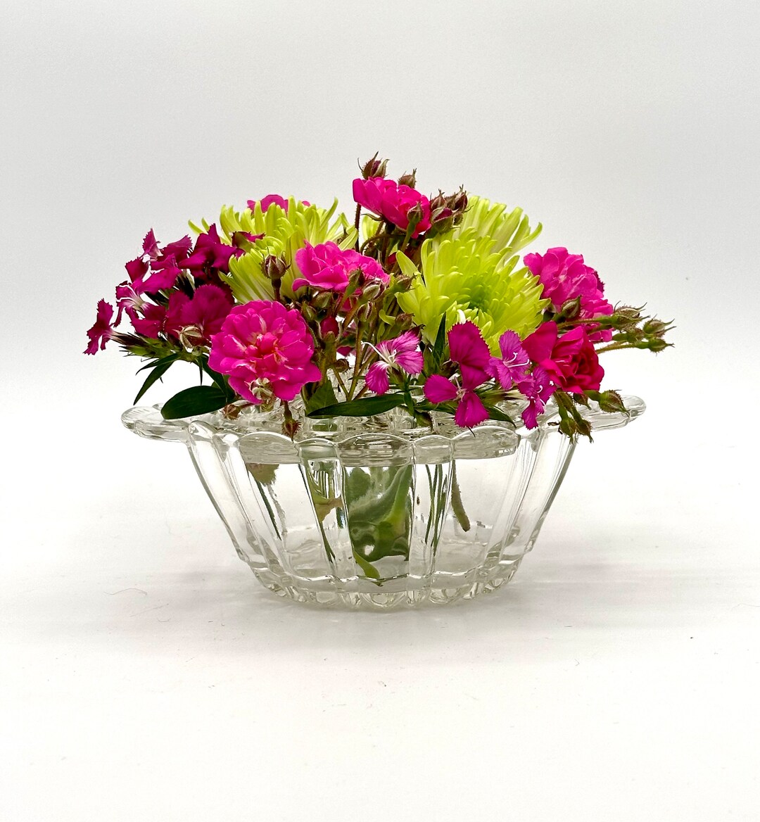Vintage Glass Flower Frog / Flower Arranger / 16 Hole / Clear Glass ...