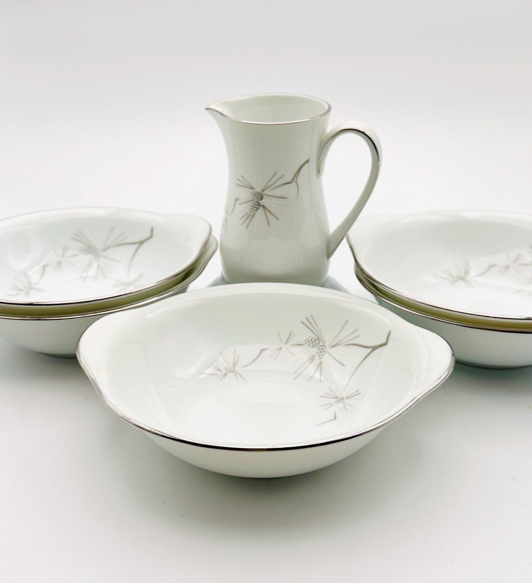 Vintage Noritake Pinebrook Lugged Cereal Bowls & Creamer - Soup Bowl W ...