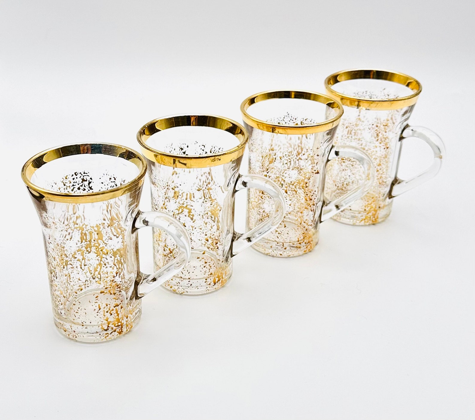Vintage Italian Lavorato a Mano Glass Mugs Set of 4 24K Gold Trim Mid ...