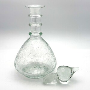 Vintage Blenko Glass Thistle Decanter Crackle Pattern, Mid-century ...