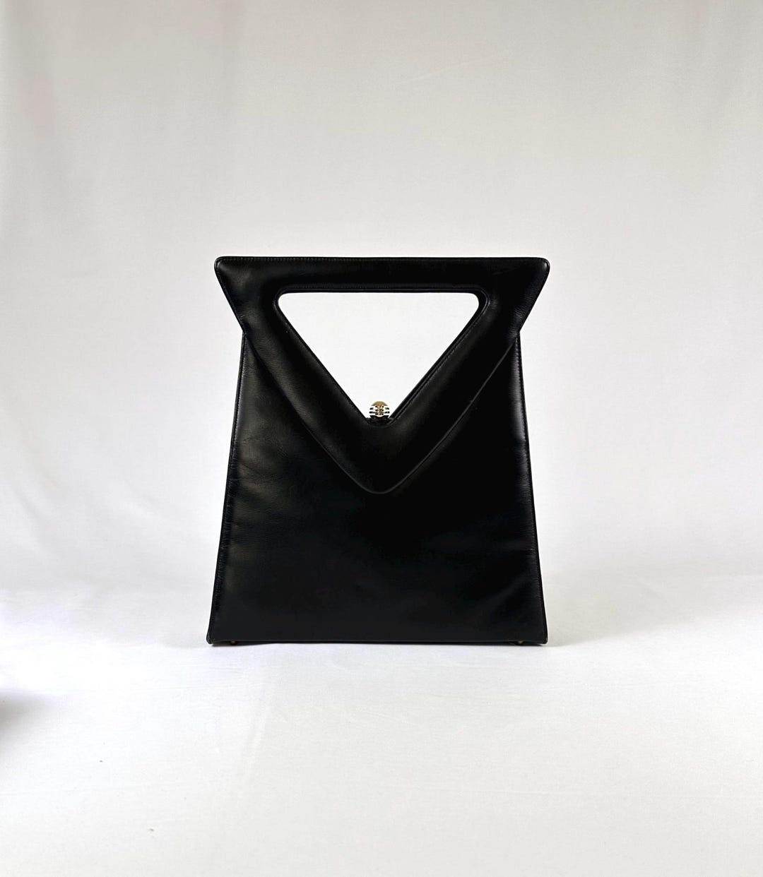 Unique Vintage Black Leather Geometric Handbag | Mid-century Modern ...