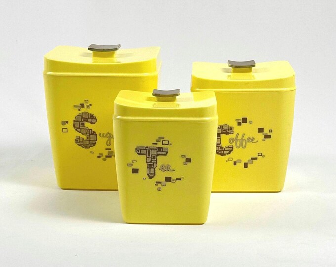 Vintage Yellow Lustro Ware Kitchen Canisters - Set of 3 - 1950s Plastic ...