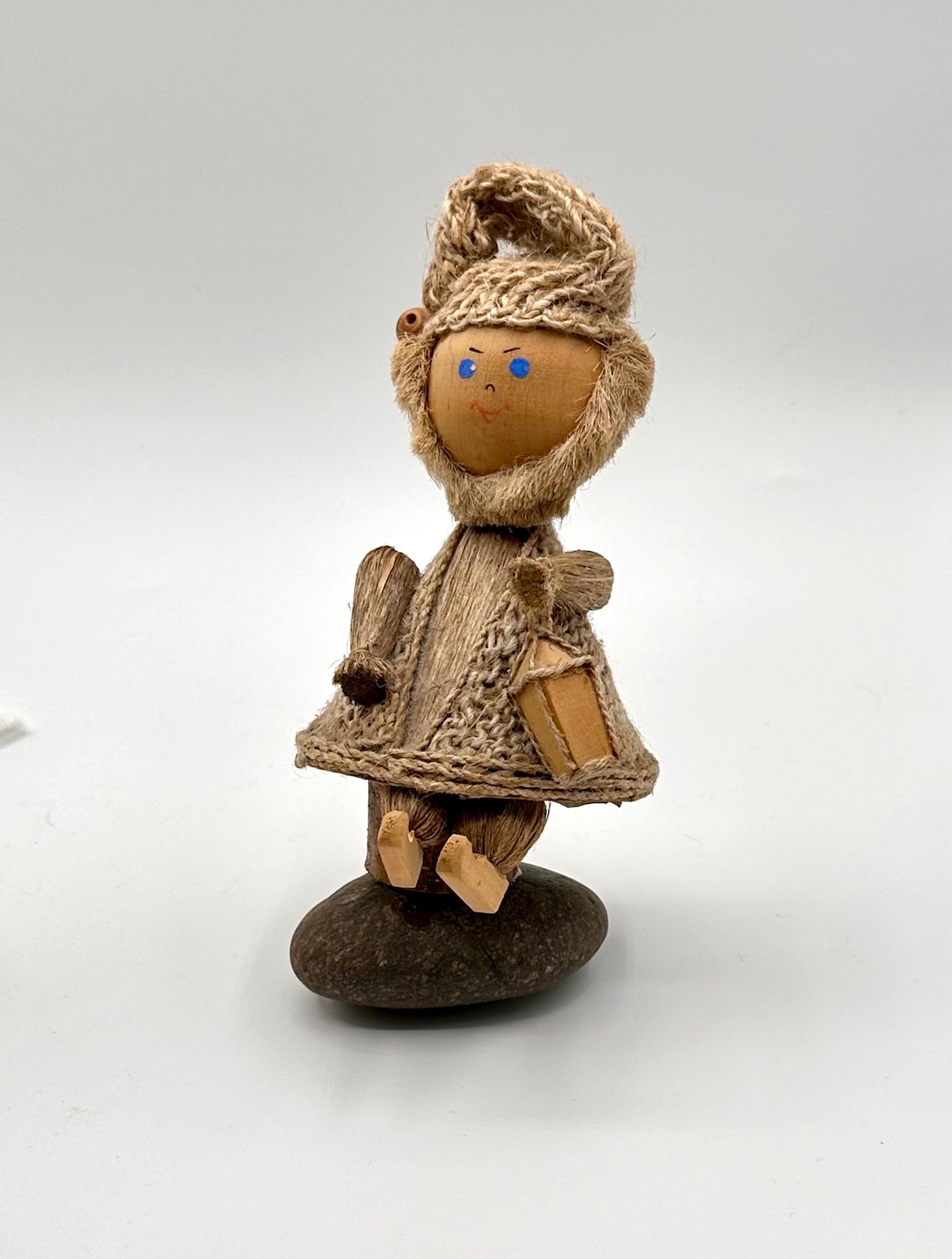 Vintage Jute Rope Burlap Doll With Wooden Knob Head - Handmade ...
