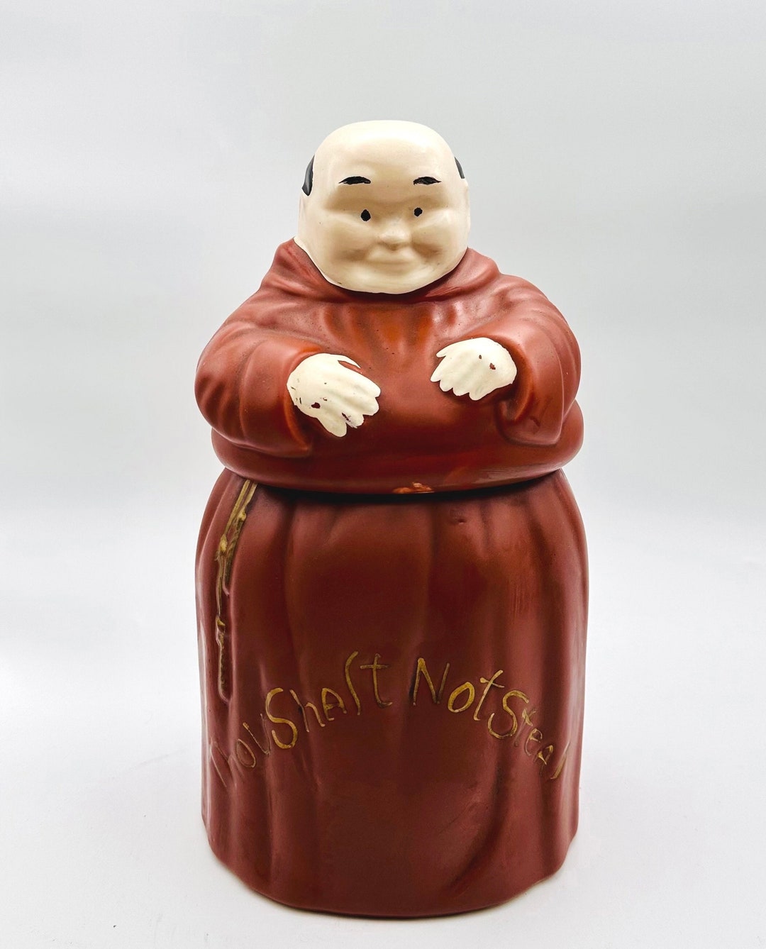 Vintage Mccoy Pottery Friar Tuck Monk Cookie Jar Brown Robe With Gold ...