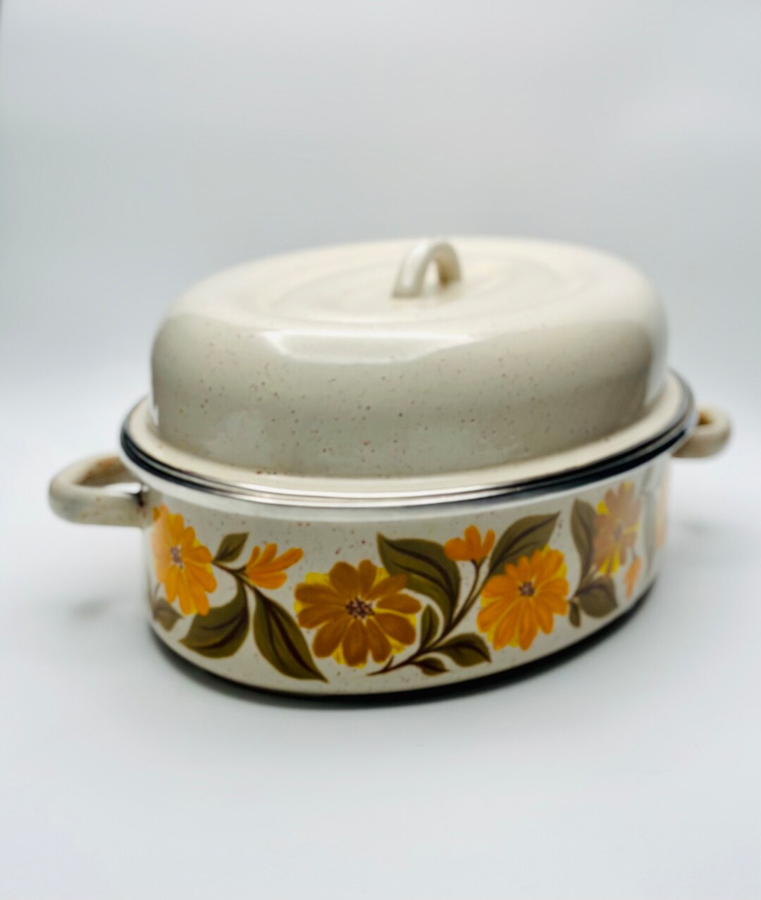 Vintage JMP Capri Enamelware Roasting Pan Floral Daisy - Etsy
