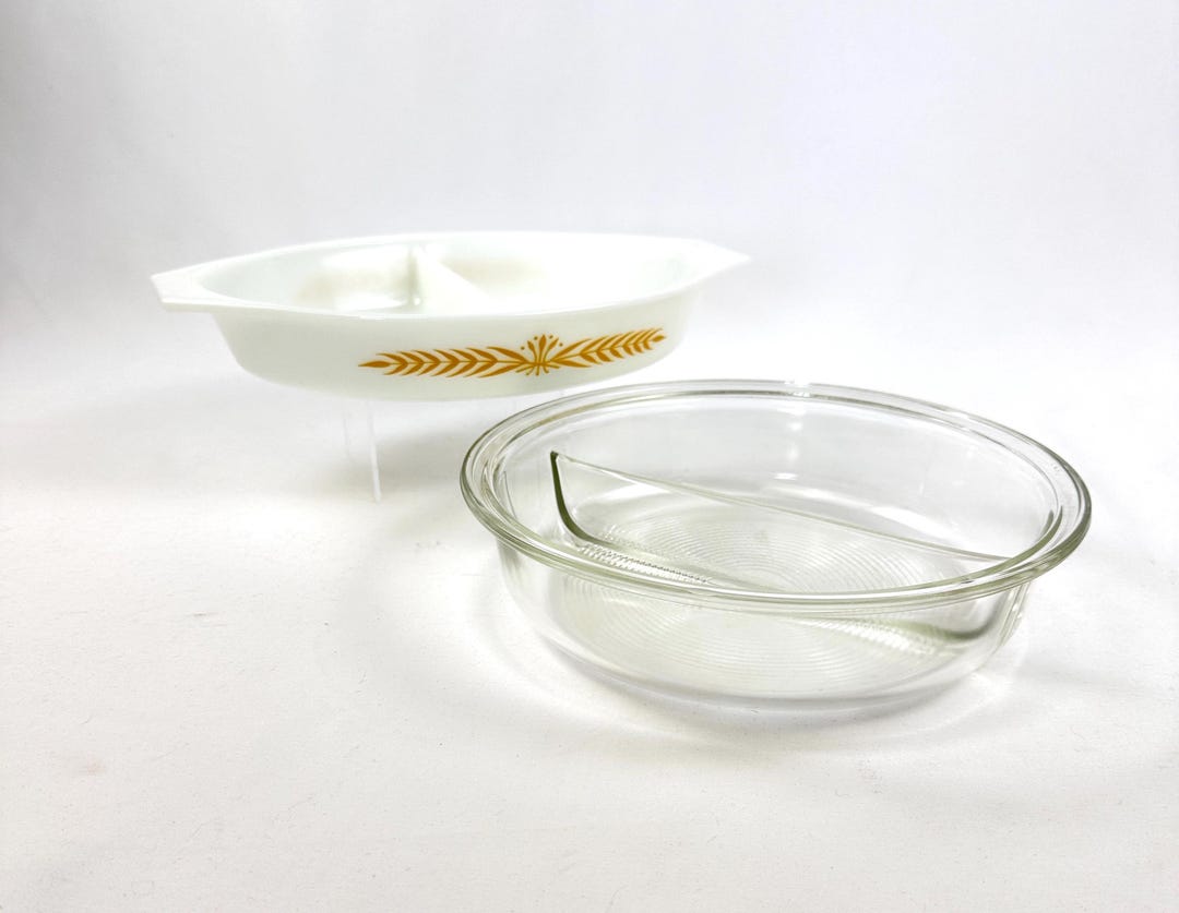 Vintage Pyrex Divided Casserole Dishes Set of 2 1.5 Qt Divided Golden ...