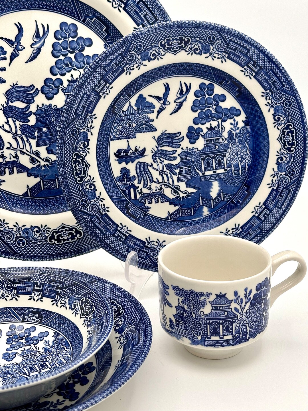 Vintage Churchill England Blue Willow Dinnerware Collection - 6 Pc ...