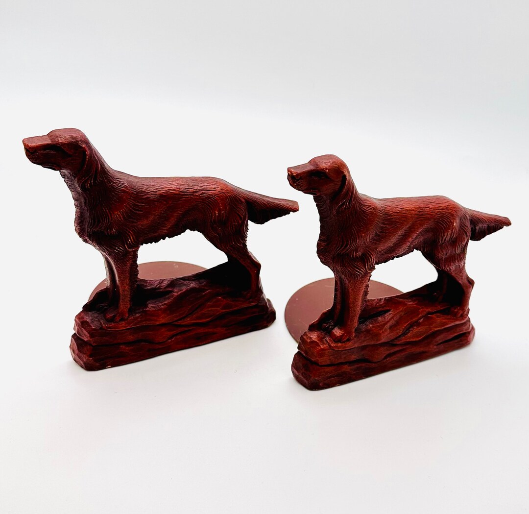 Vintage Syroco Wood Irish Setter Dog Bookends - 1970s Hunting Dog Decor ...