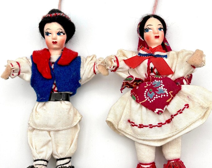 Vintage European Hanging Folk Dolls - Traditional Yugoslavian Costume ...