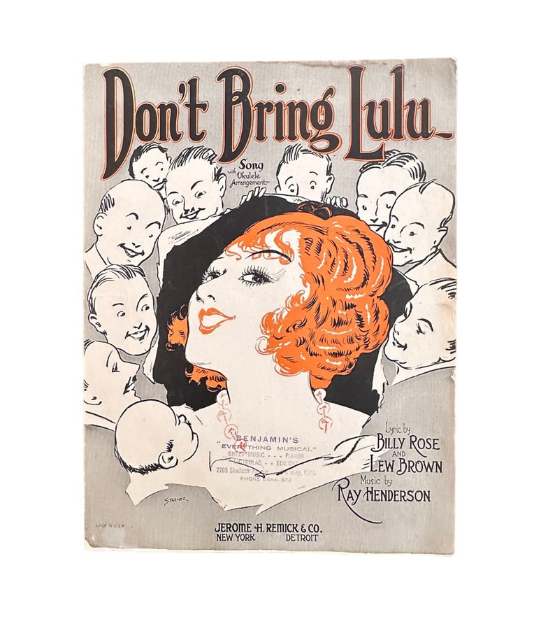 Antique Sheet Music 1925 Dont Bring Lulu Song and Ukelele - Etsy