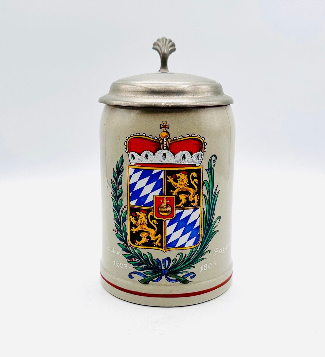 Vintage Bayern Flag Beer Stein With Pewter Lid Bavarian Coat of Arms ...