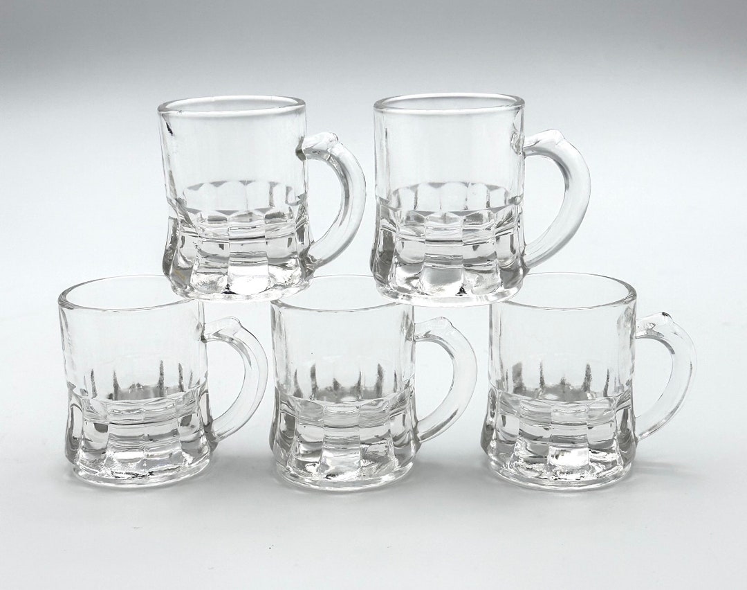 Vintage Federal Glass Mini Mug Shot Glasses Paneled Mugs Retro Barware ...