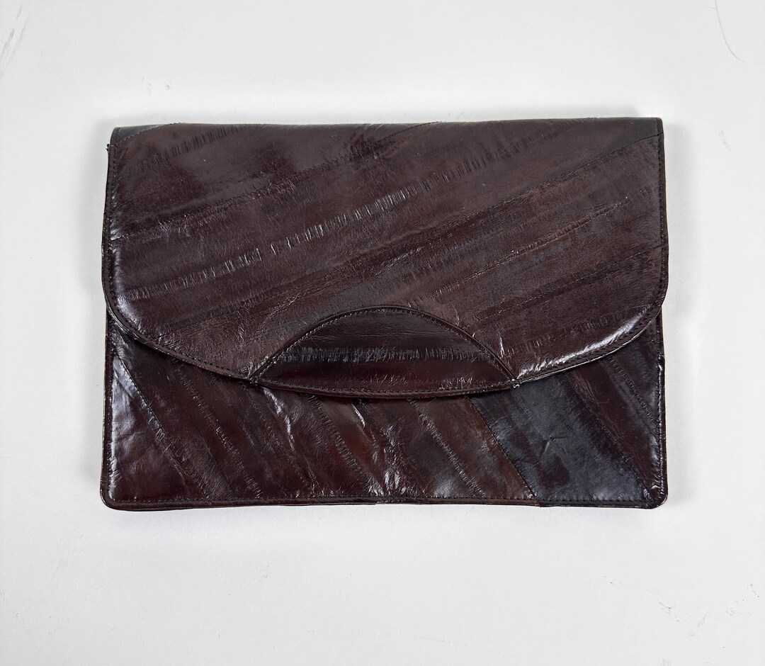 Vintage Chocolate Brown Eel Skin Clutch Purse – Genuine Eelskin ...