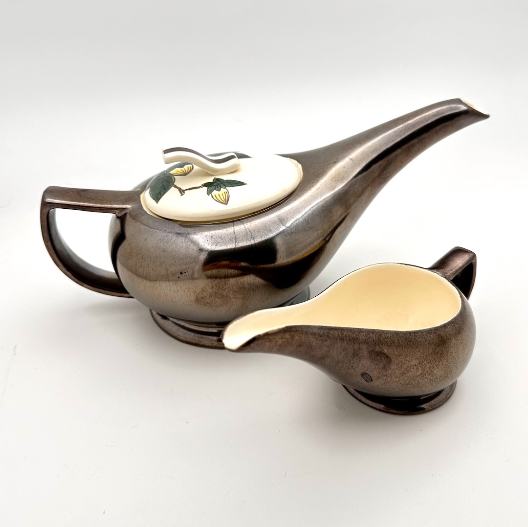 Vintage Red Wing Bronze Teapot & Creamer Set Chrysanthemum Pattern ...
