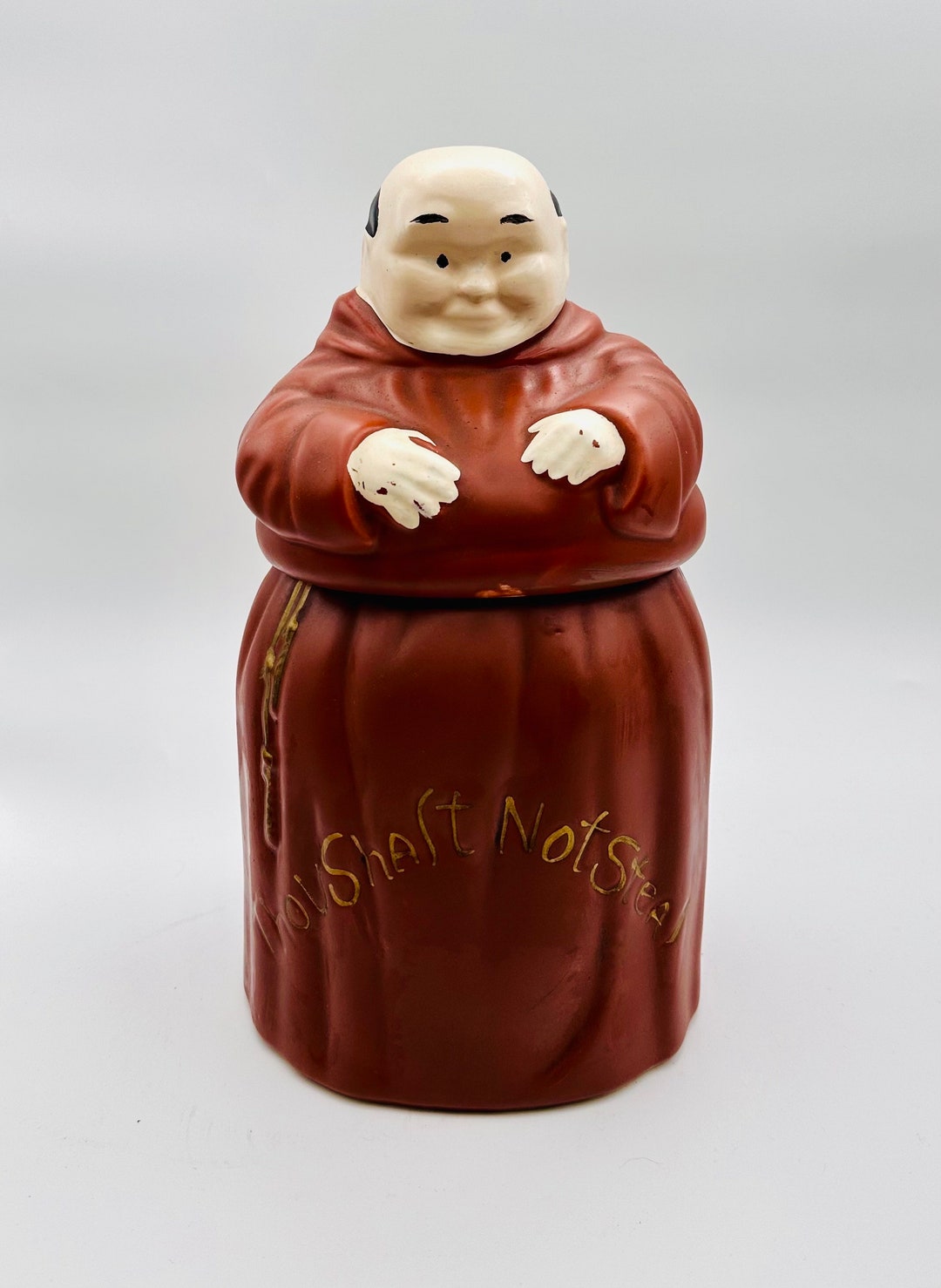 Vintage Mccoy Pottery Friar Tuck Monk Cookie Jar Brown Robe With Gold ...
