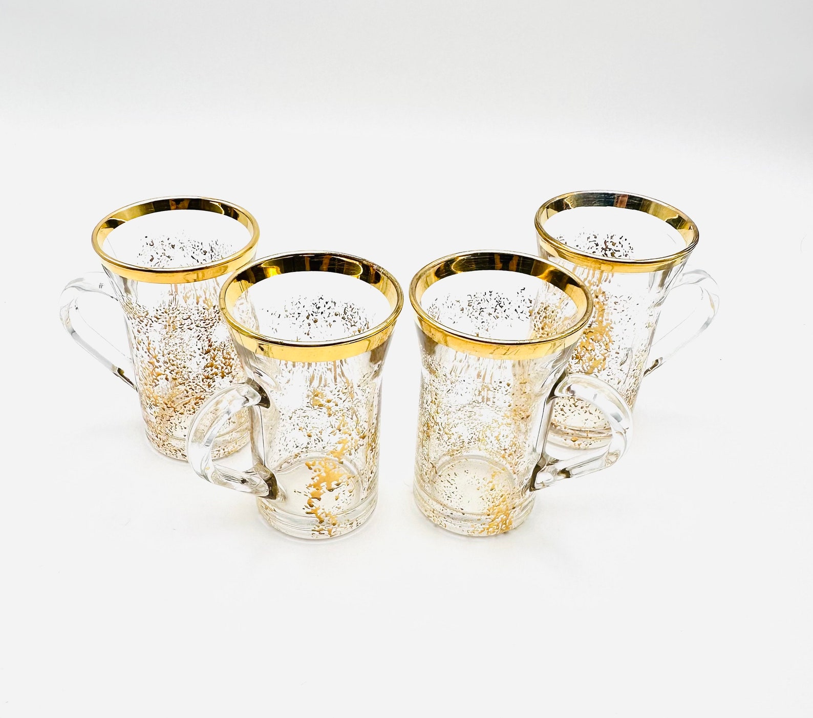 Vintage Italian Lavorato a Mano Glass Mugs Set of 4 24K Gold Trim Mid ...
