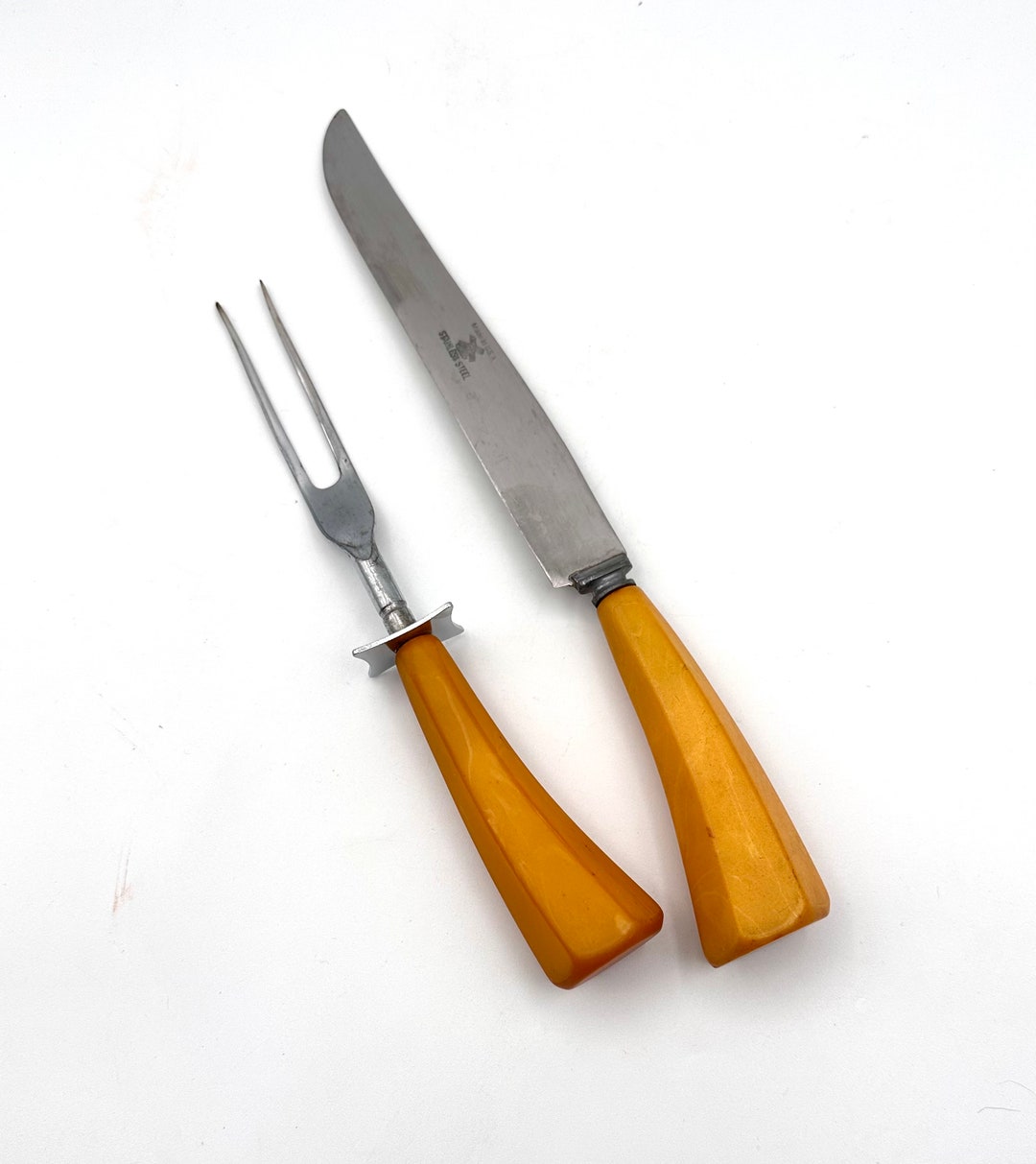 Mid-century Bakelite Carving Set Vintage Stainless Steel Fork & Knife ...
