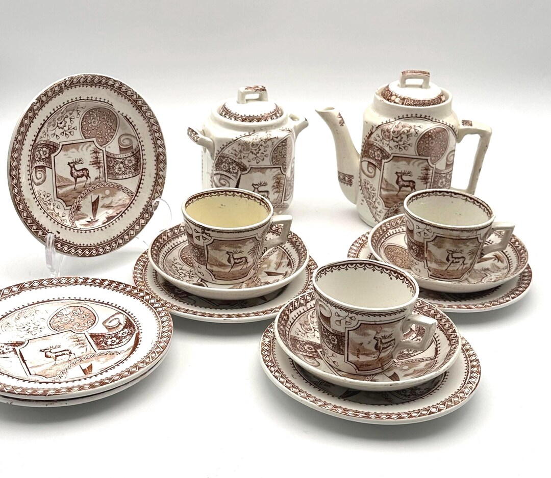 Antique Charles Allerton & Son Childs Tea Set Stag Pattern 14 Piece ...