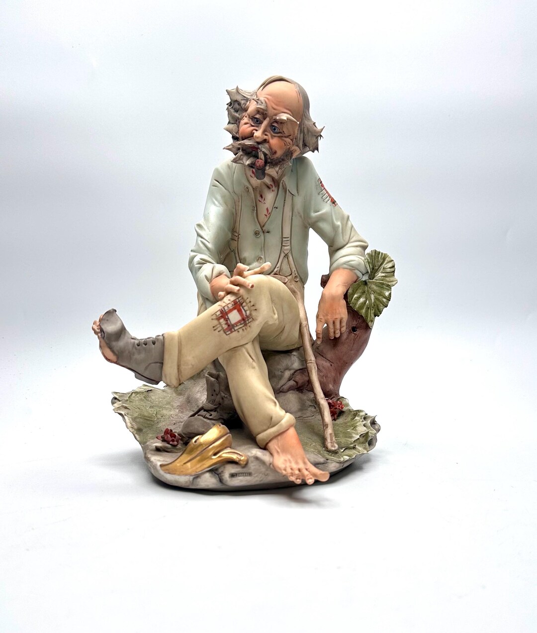 Vintage Capodimonte Porcelain Figurine Statue Seated Hobo Tramp With ...