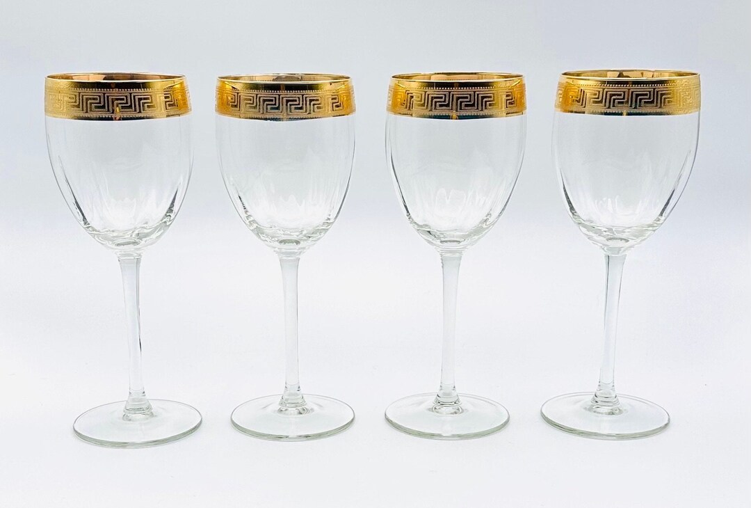 Vintage Italian Crystal Gold Rim Wine Glasses Greek Key Motif 24K - Set ...