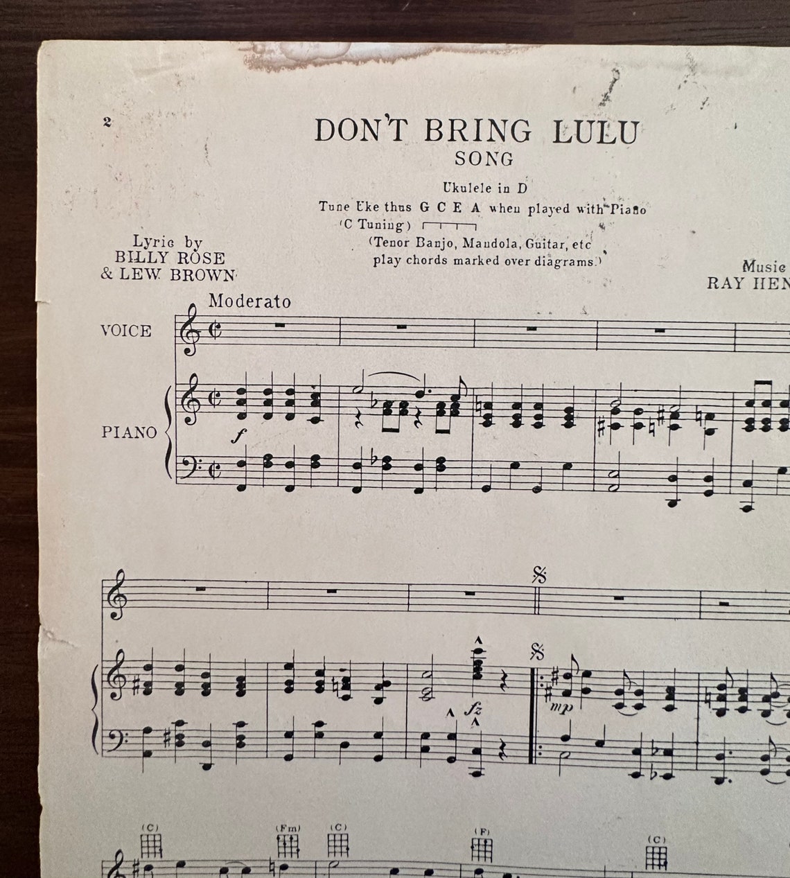Antique Sheet Music 1925 Dont Bring Lulu Song and Ukelele - Etsy