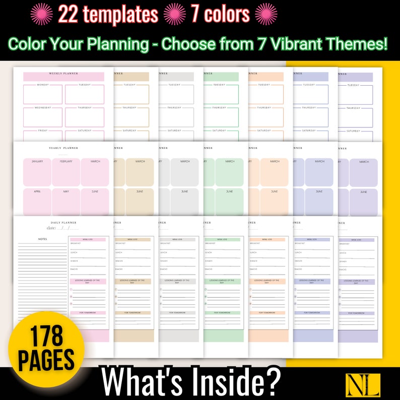 Printable PDF Planner Bundle 22 Templates for Daily, Weekly, Monthly ...