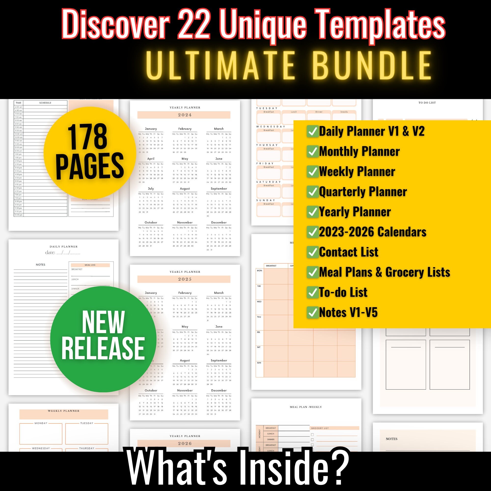 Printable PDF Planner Bundle - 22 Templates for Daily, Weekly, Monthly ...