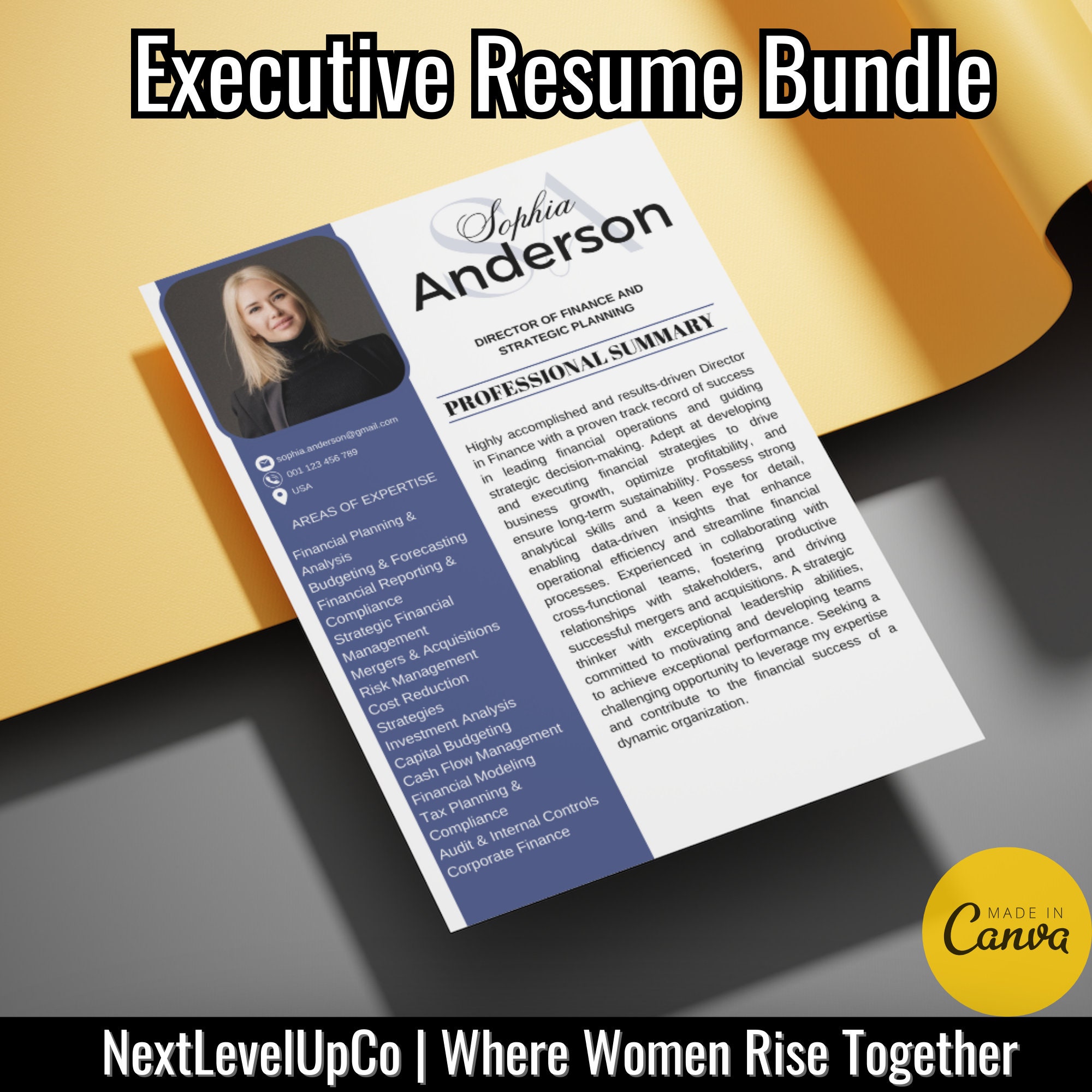 Modèle de CV exécutif Canva, Modèle de CV exécutif pour directeur ...