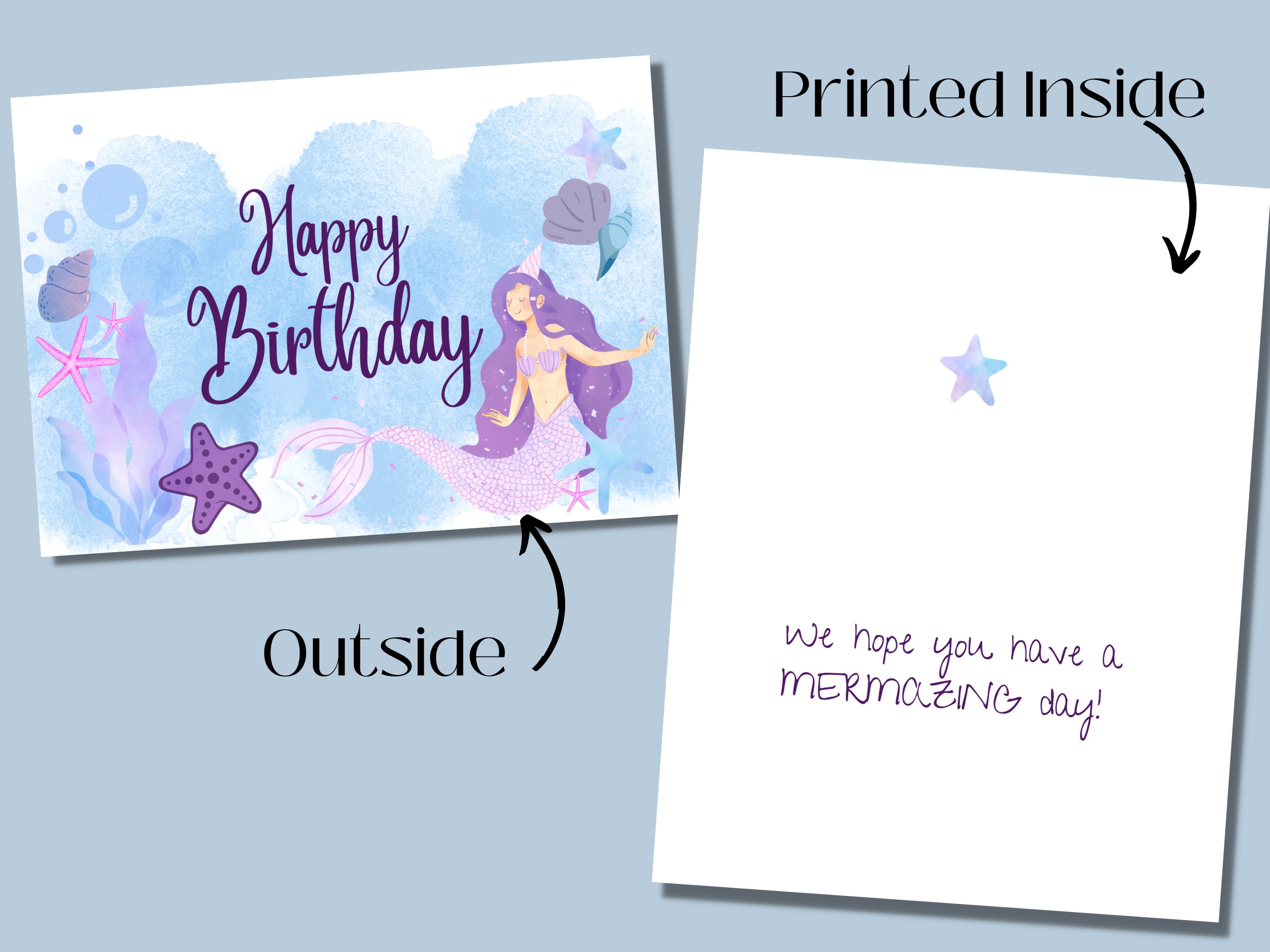 Mermaid Happy Birthday Card Mermaid Birthday Card Printable - Etsy