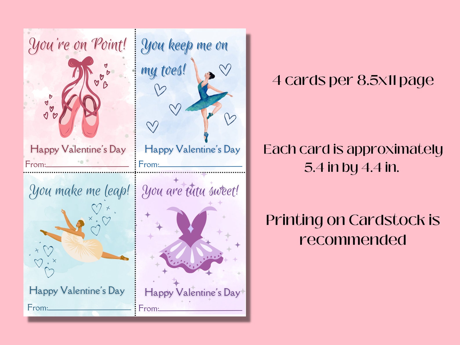 Ballerina Valentine's Day Cards, Ballerina Valentine Cards Printable ...