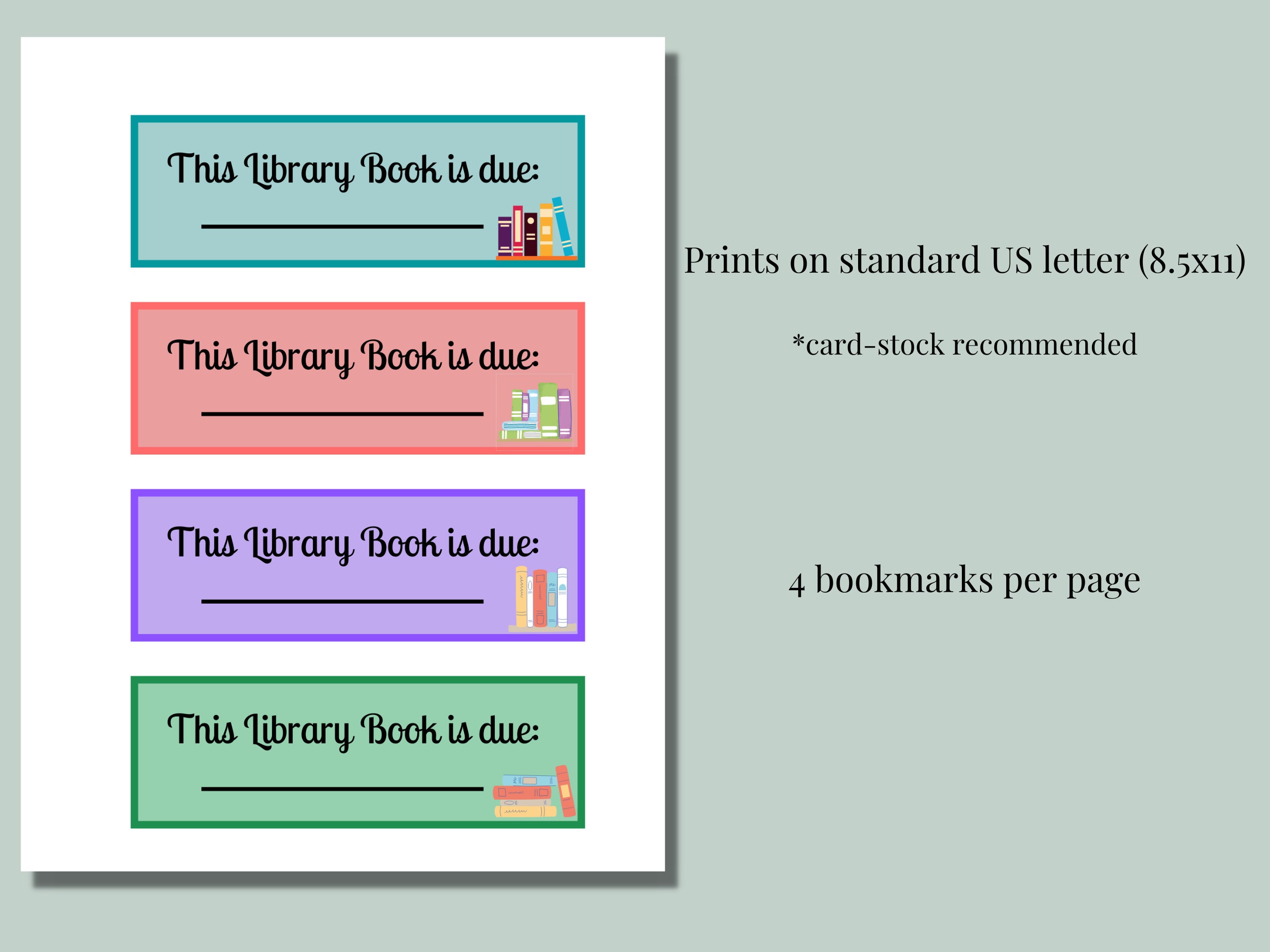 Library Bookmarks, Library Due Date Reminder Bookmarks, Bookmarks for ...
