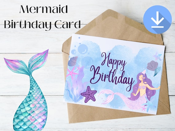 Mermaid Happy Birthday Card Mermaid Birthday Card Printable - Etsy
