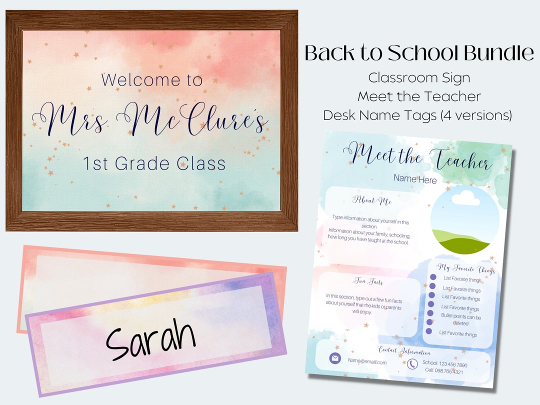 Watercolor Back to School Classroom Bundle, Classroom Templates ...