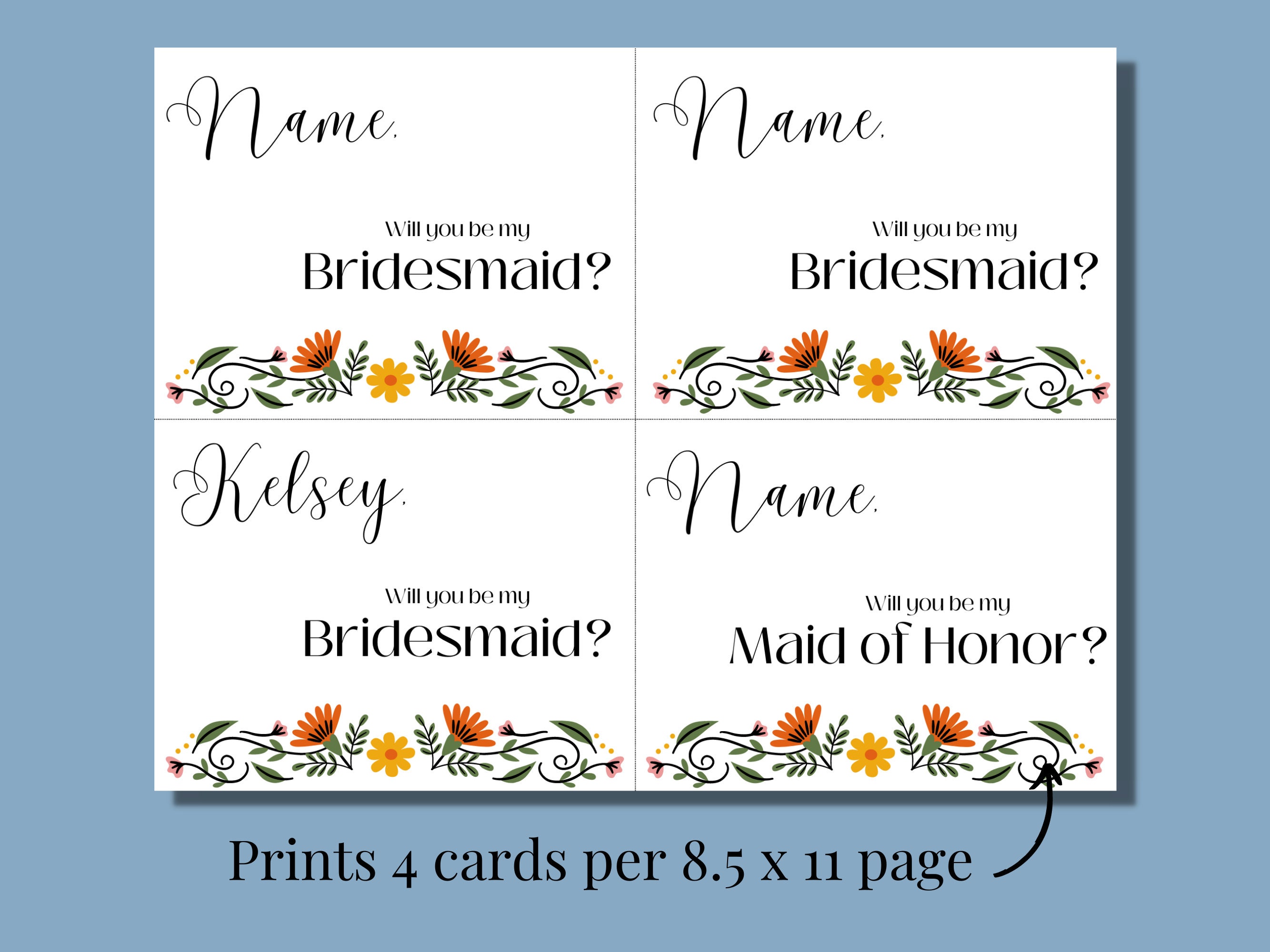 Bridesmaid Proposal Card Printable Will You Be My Bridesmaid - Etsy