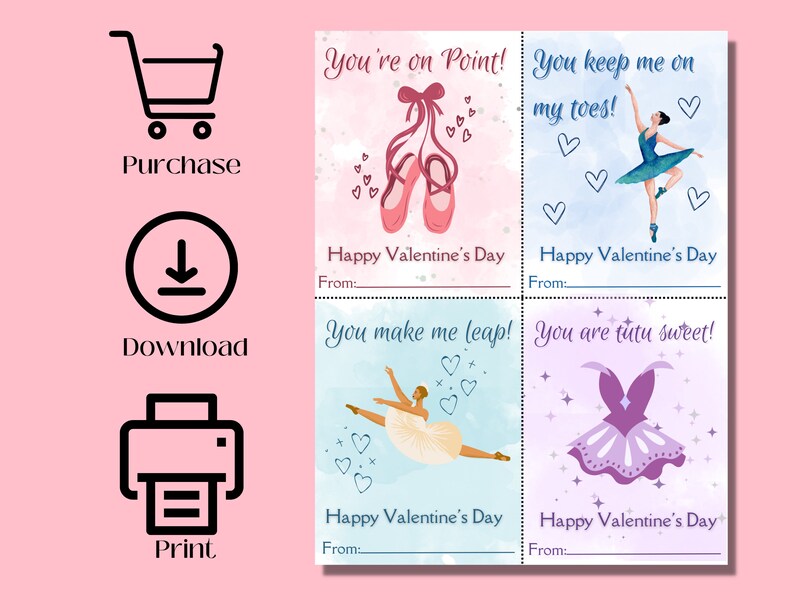 Ballerina Valentine's Day Cards, Ballerina Valentine Cards Printable ...