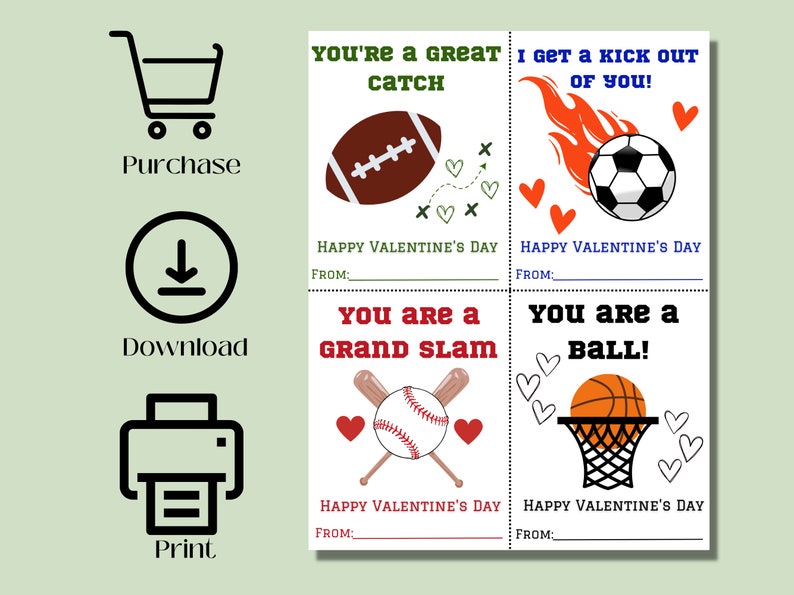 Sports Valentine's Day Cards, Sport Valentine Cards Printable, Boys ...