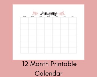 Blank Printable 12 Month Calendar - Etsy