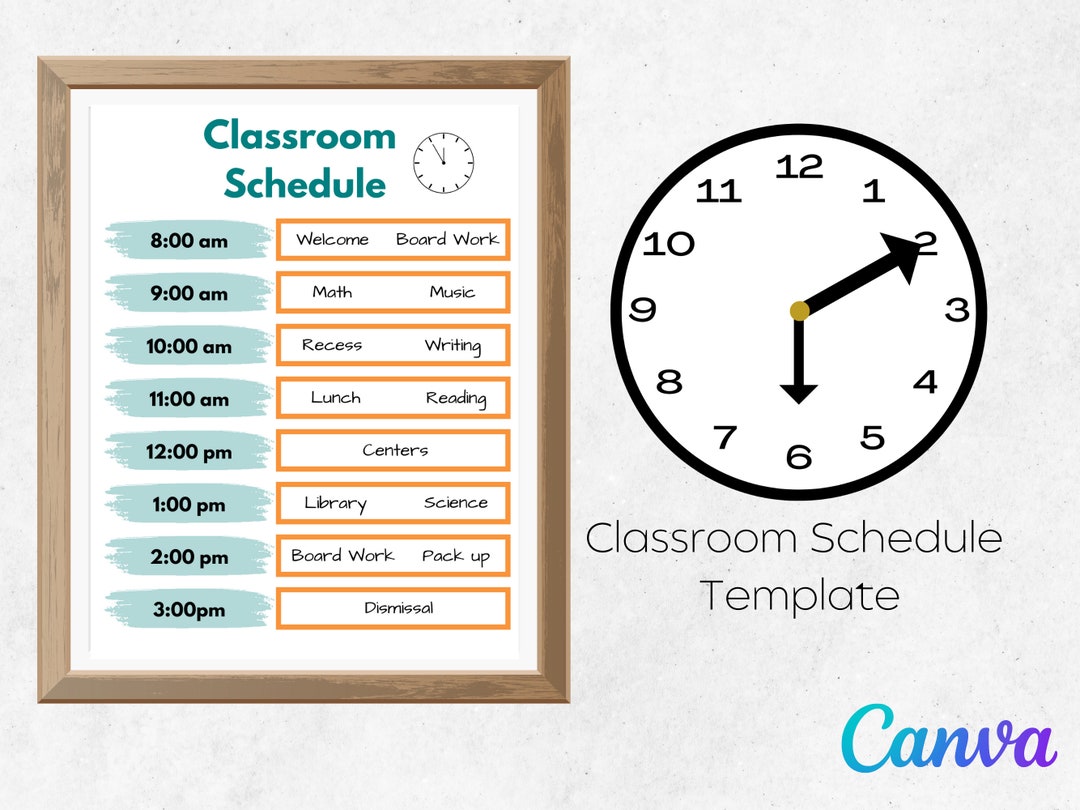 Classroom Schedule Template, Editable Template for Classroom, Back to ...